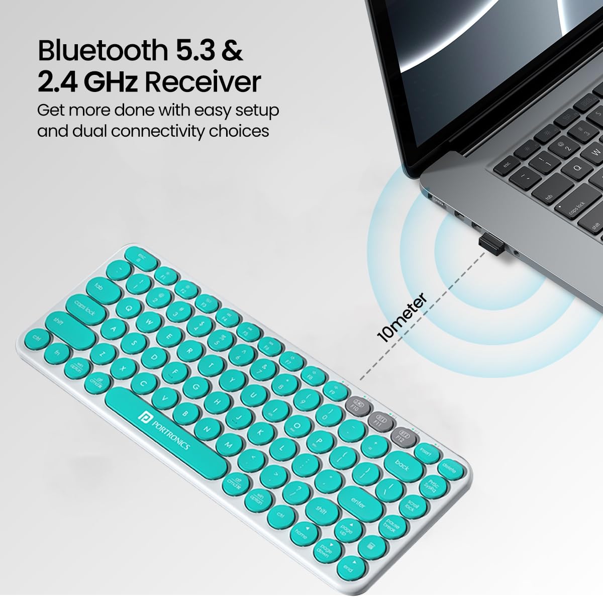 portronics bubble 2.0 wireless keyboard with bluetooth 2.4 ghz receive ...