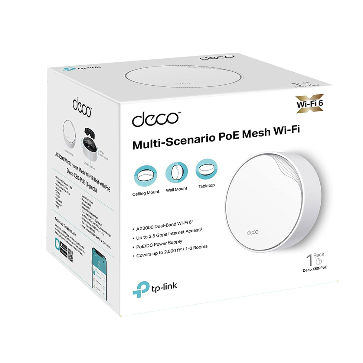 TP-Link AX3000 DECO X50-POE Dual-Band Whole Home Mesh WiFi 6 System wi ...