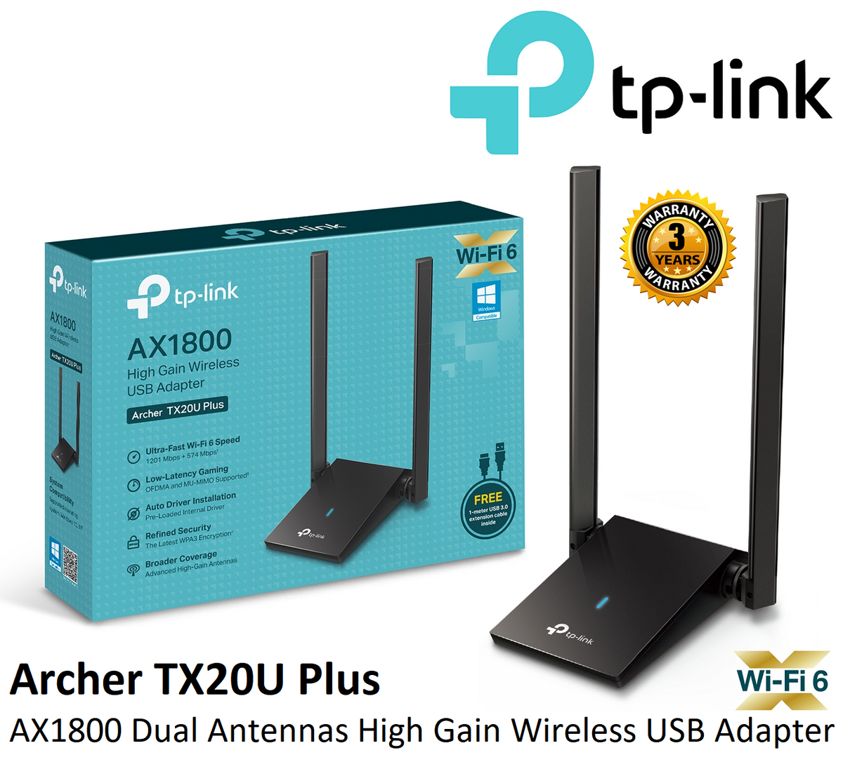 TP-Link AX1800 Archer TX20U Plus Dual Antennas High Gain Wireless USB ...
